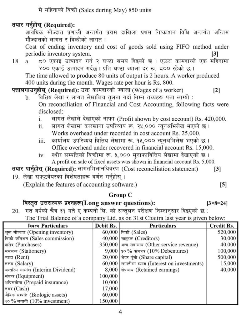 Class 12 Account Model Question 2081/2082 (With Solution)